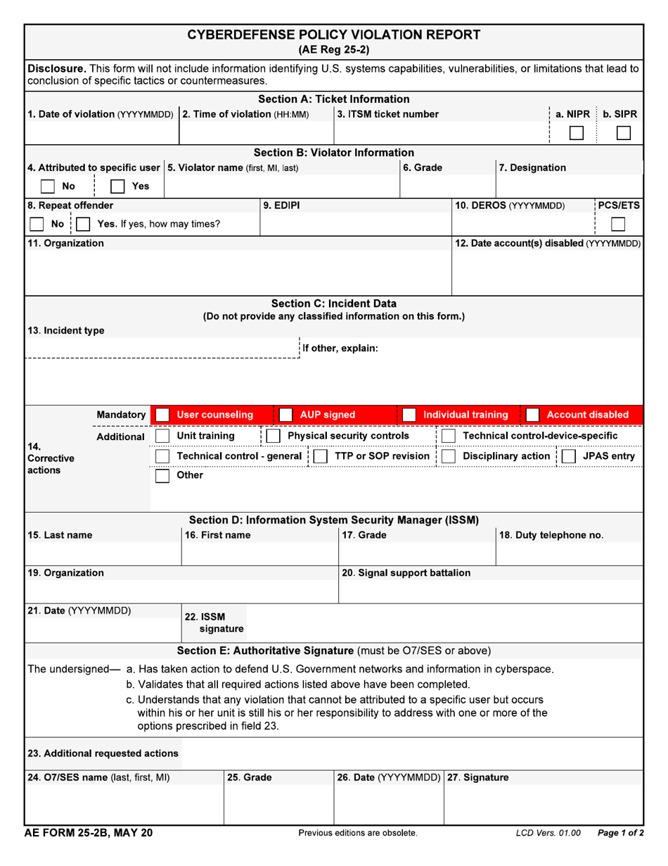 AE Form 25-2B - Fill Out, Sign Online and Download Fillable PDF ...