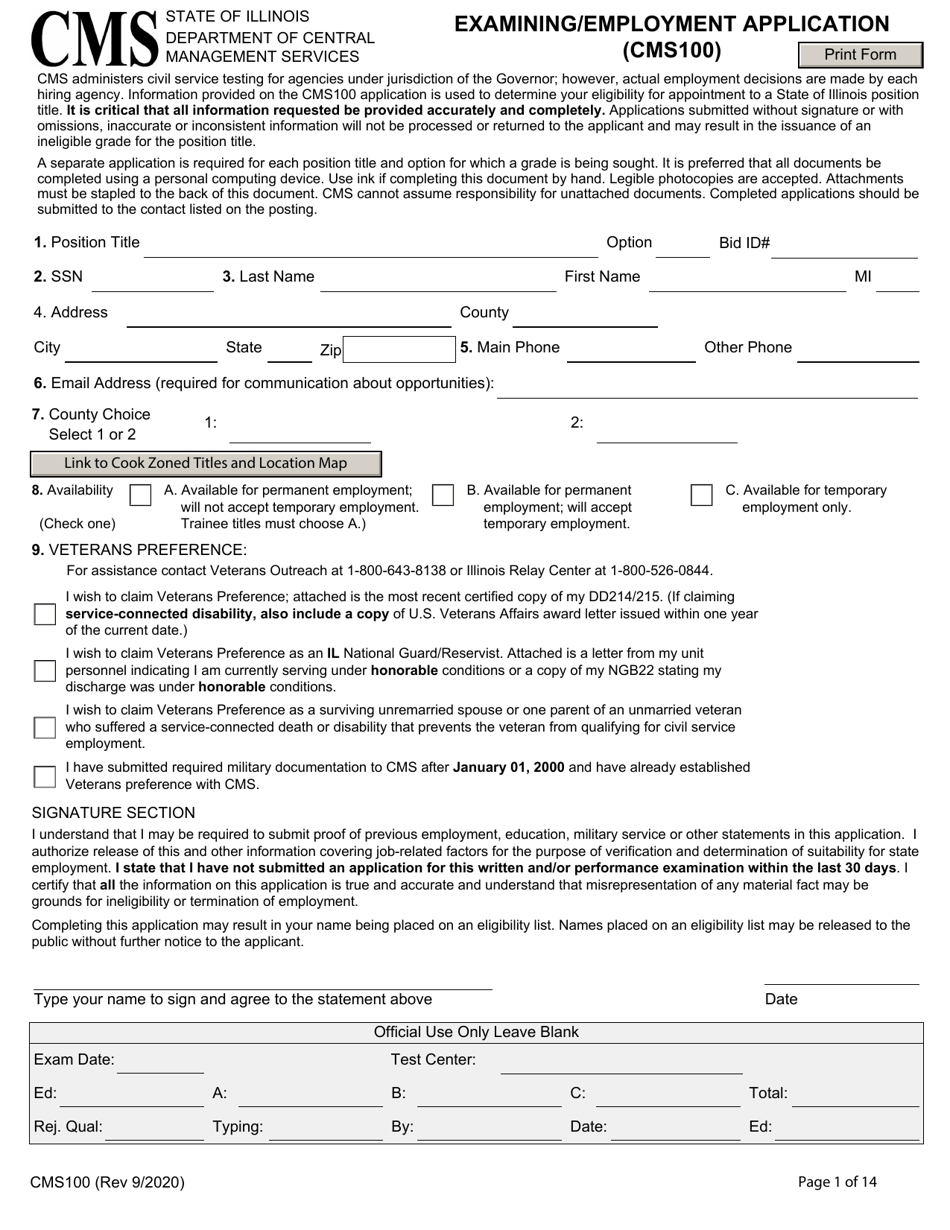 Form CMS100 - Fill Out, Sign Online and Download Fillable PDF, Illinois ...