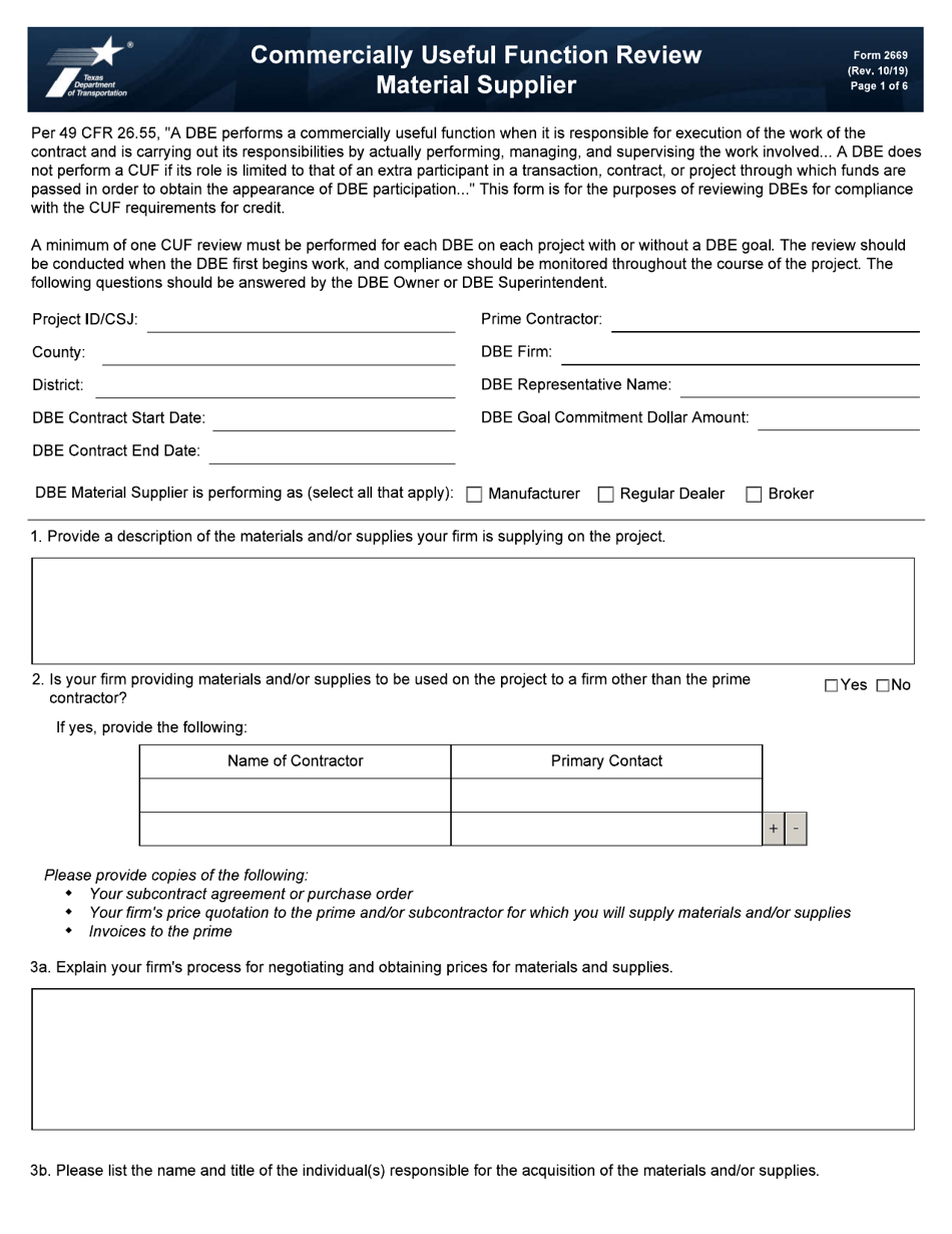 Form 2669 - Fill Out, Sign Online and Download Fillable PDF, Texas ...