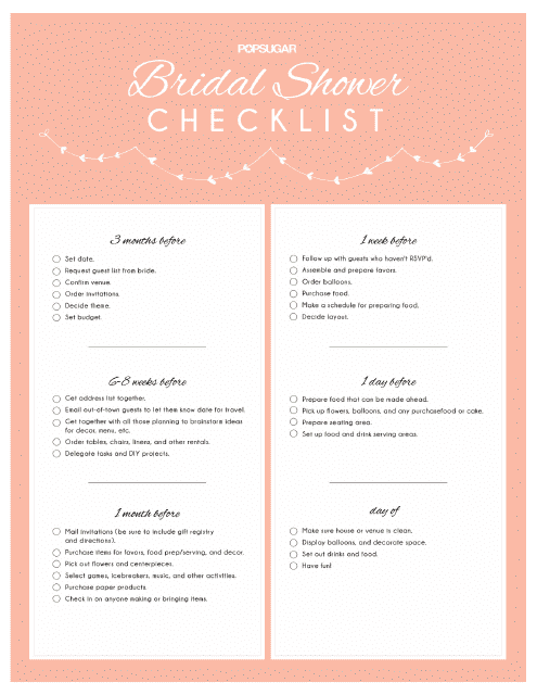  Bridal Shower Checklist Download Printable PDF Templateroller
