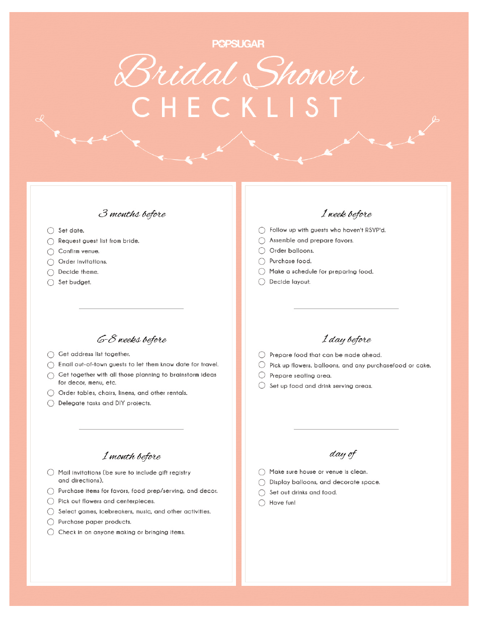 Bridal Shower Checklist Download Printable PDF Templateroller
