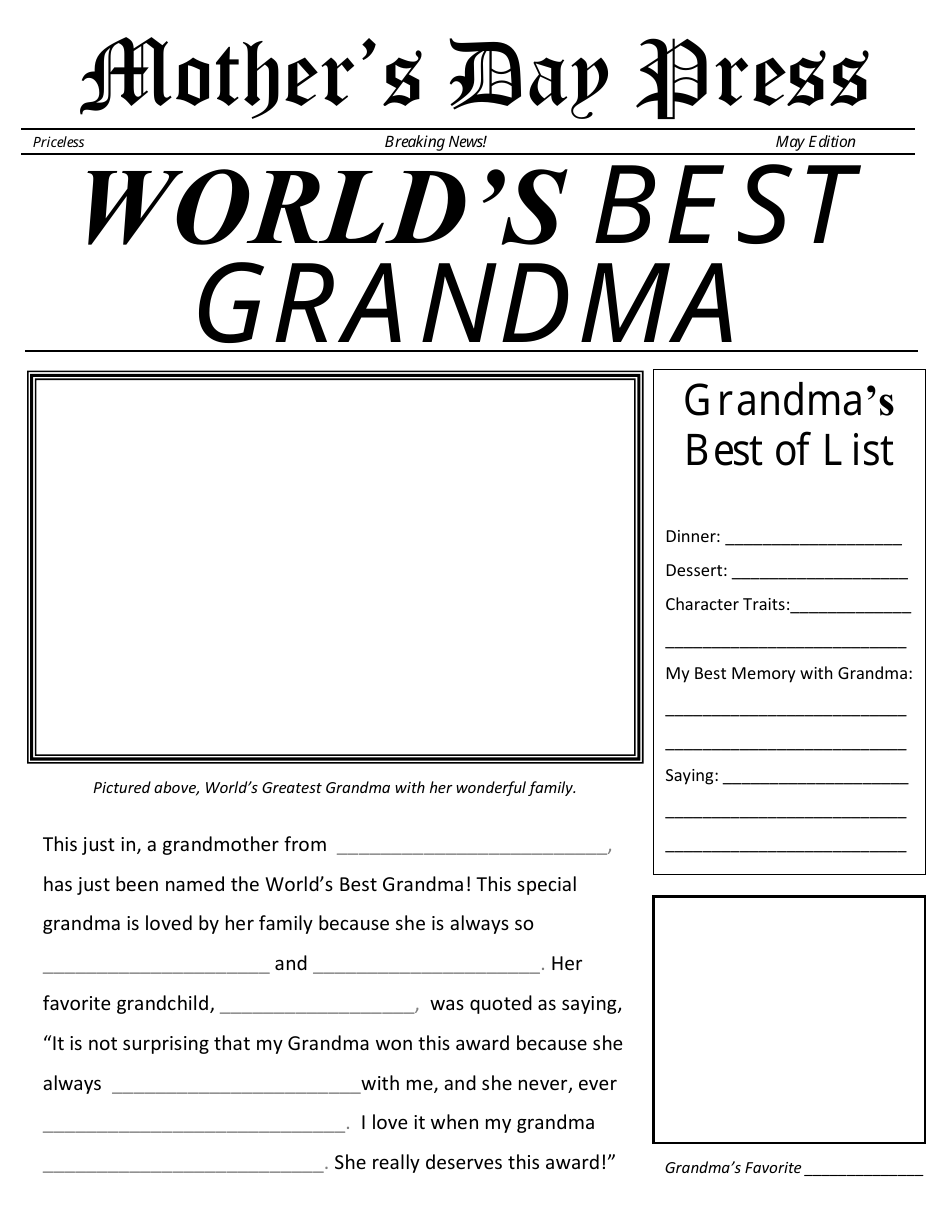 World's Best Grandma Newspaper Template Download Printable PDF ...