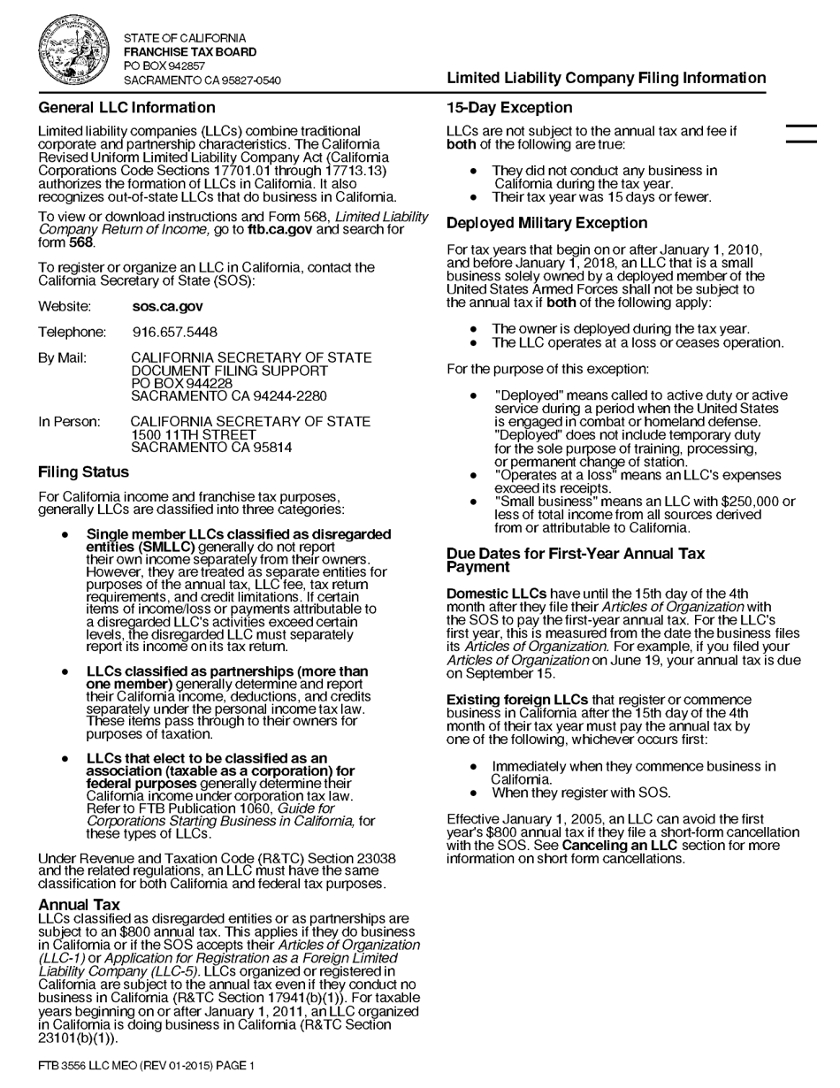 Form FTB3556 LCC MEO - Fill Out, Sign Online and Download Printable PDF ...