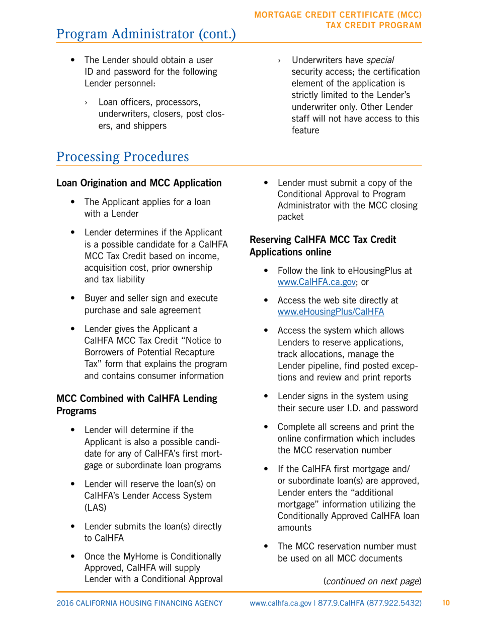 2016 California Mortgage Credit Certificate (Mcc) Tax Credit Program Handbook - Fill Out, Sign ...