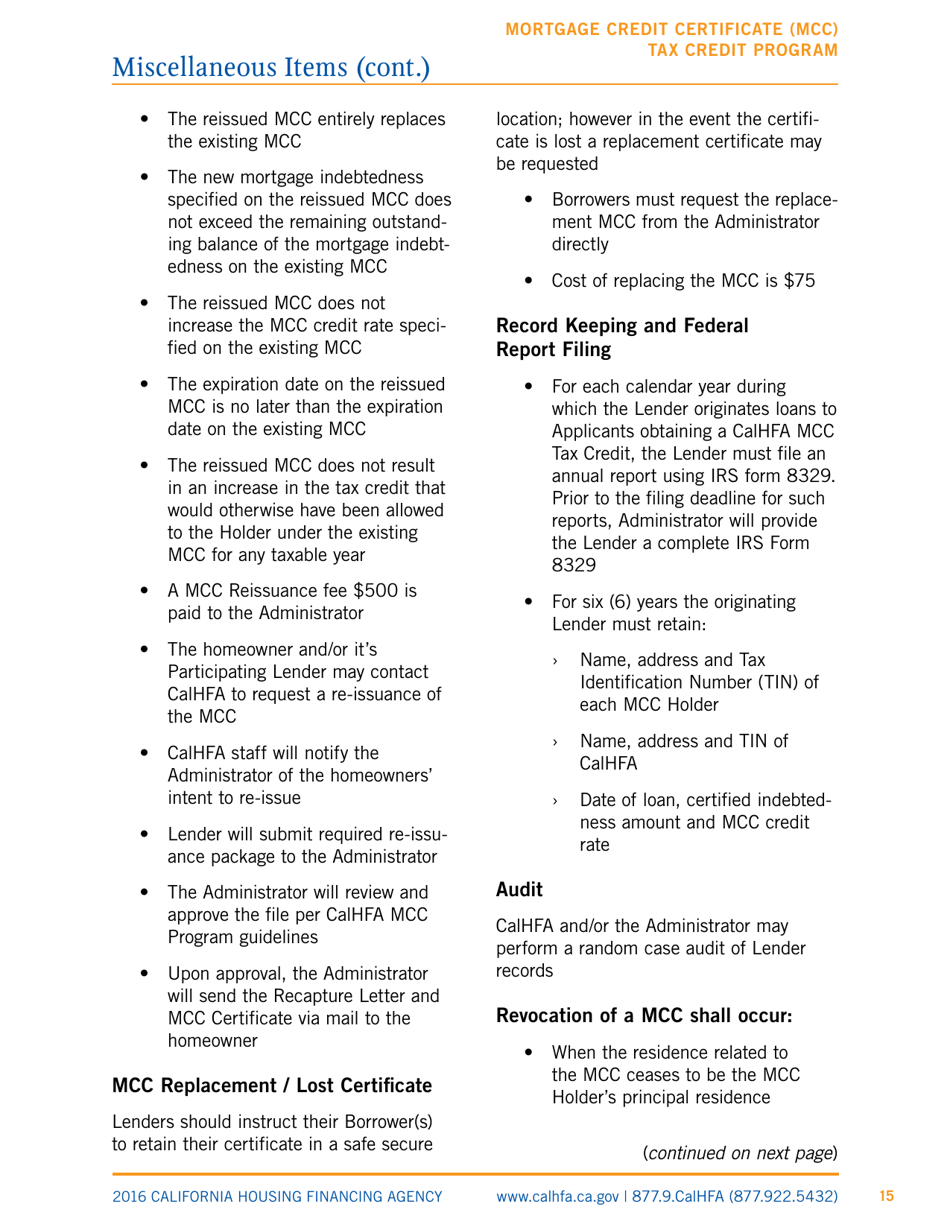 2016 California Mortgage Credit Certificate (Mcc) Tax Credit Program Handbook - Fill Out, Sign ...