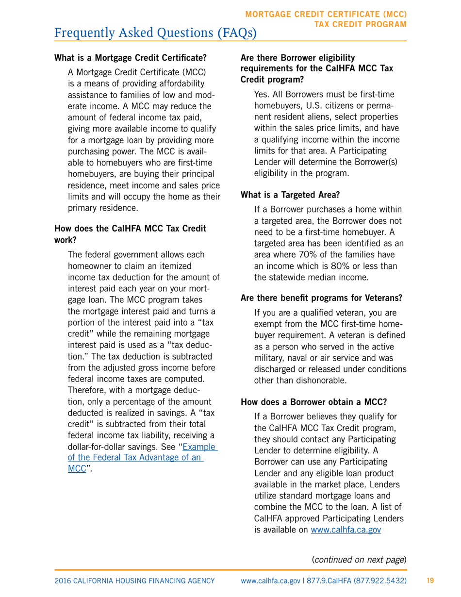 2016 California Mortgage Credit Certificate (Mcc) Tax Credit Program Handbook - Fill Out, Sign ...