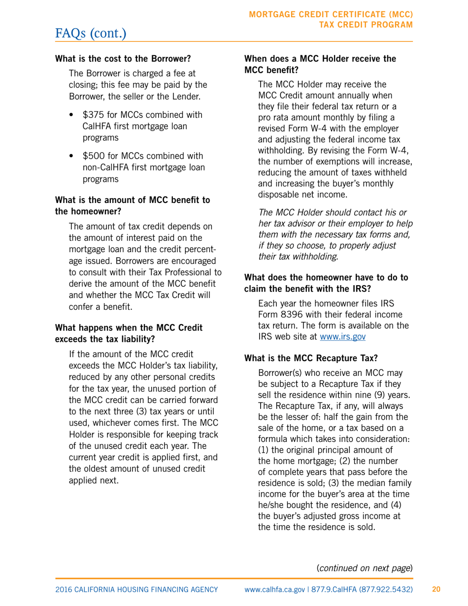 2016 California Mortgage Credit Certificate (Mcc) Tax Credit Program Handbook - Fill Out, Sign ...