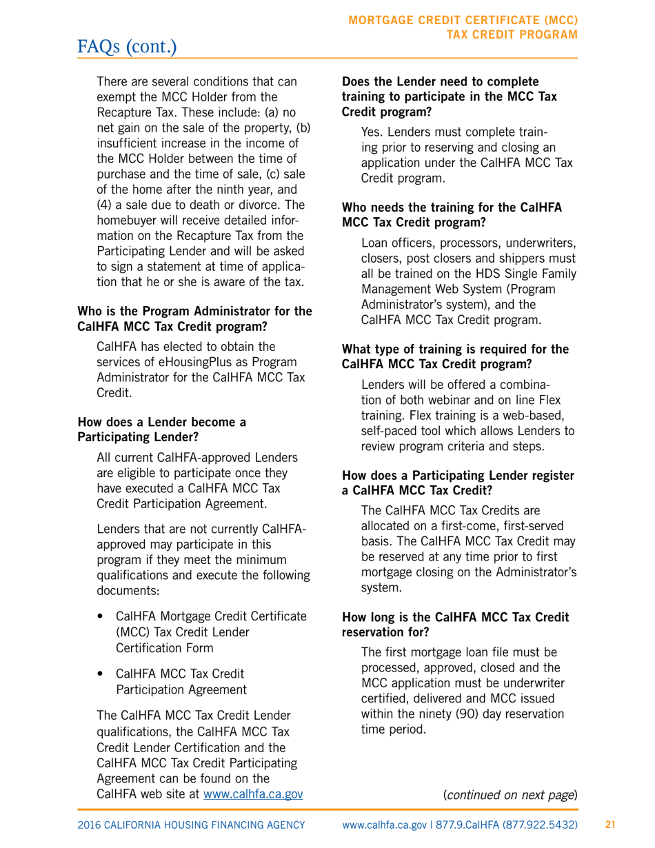 2016 California Mortgage Credit Certificate (Mcc) Tax Credit Program Handbook - Fill Out, Sign ...