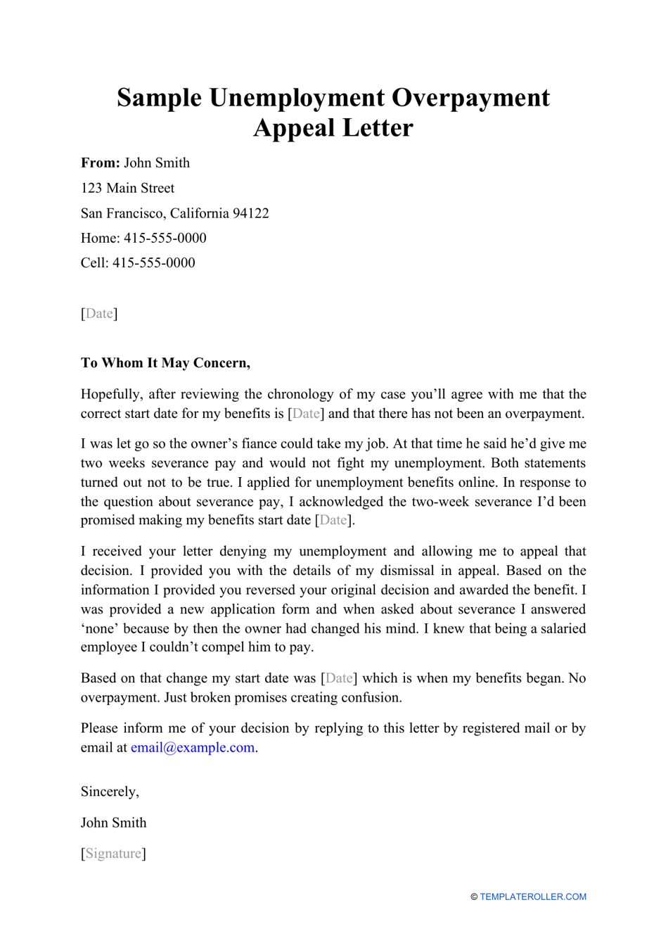 Appeal Letter For Overpayment