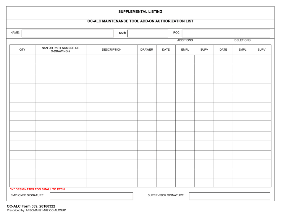 OC-ALC Form 539 - Fill Out, Sign Online and Download Fillable PDF ...