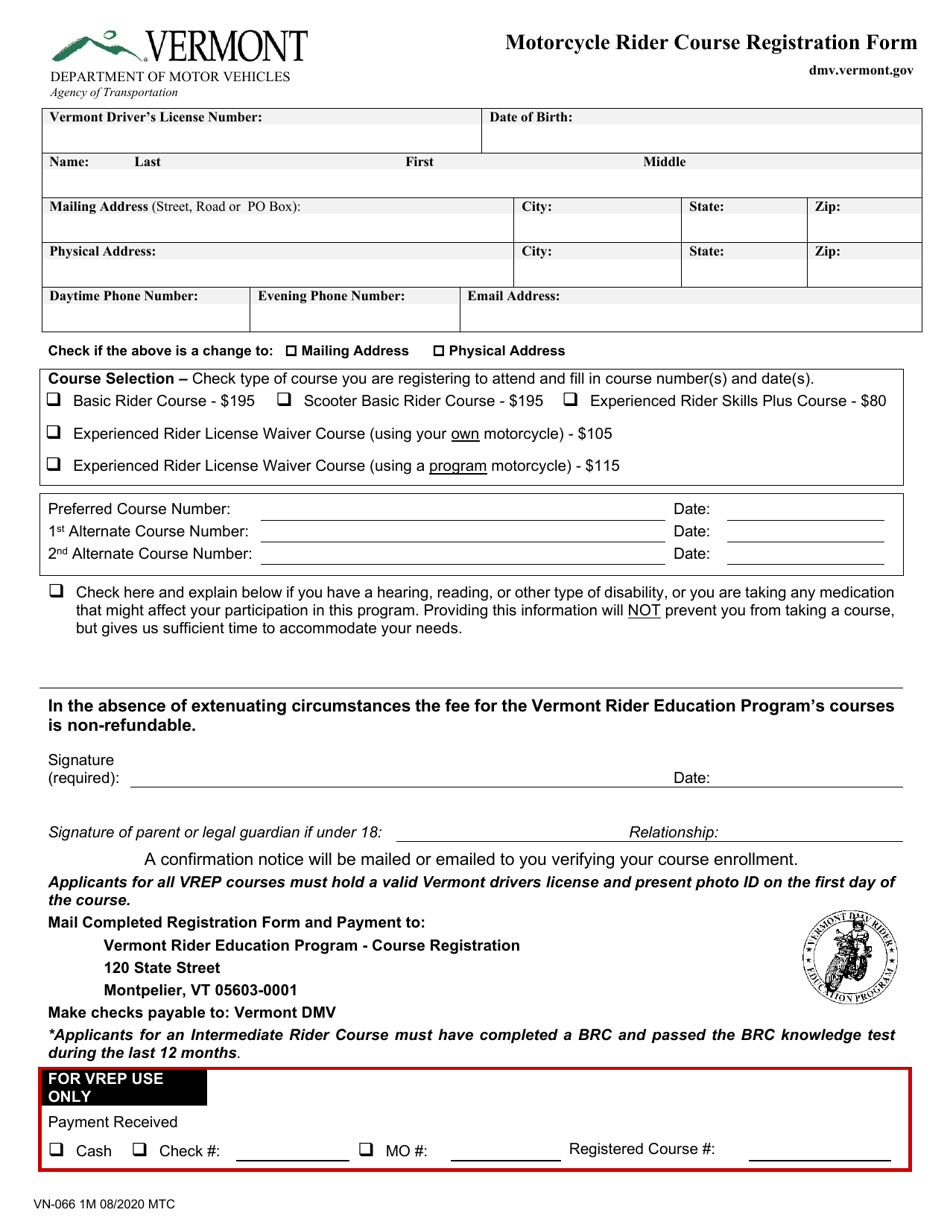 Form VN-066 - Fill Out, Sign Online and Download Fillable PDF, Vermont ...