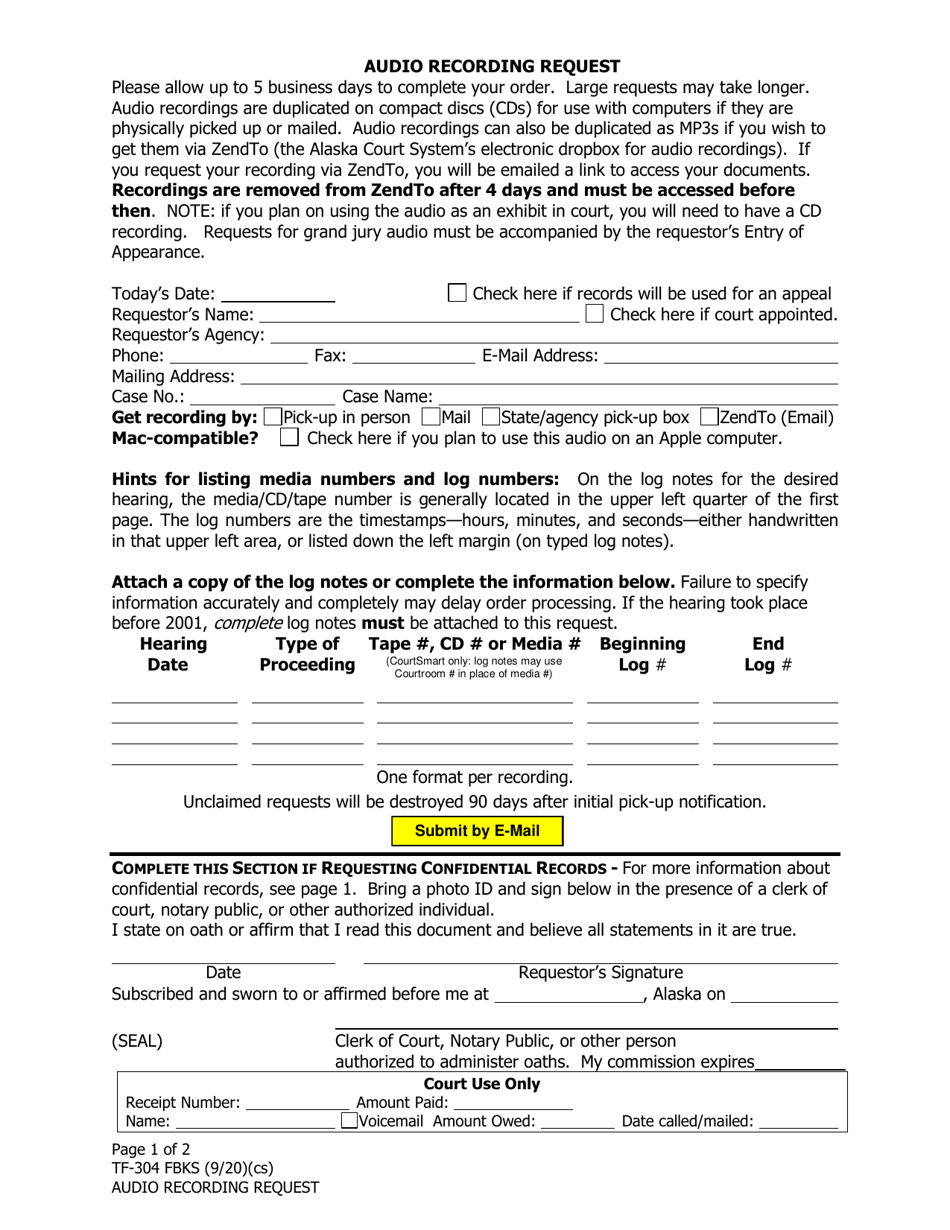 Form TF-304 Download Fillable PDF or Fill Online Audio Recording ...