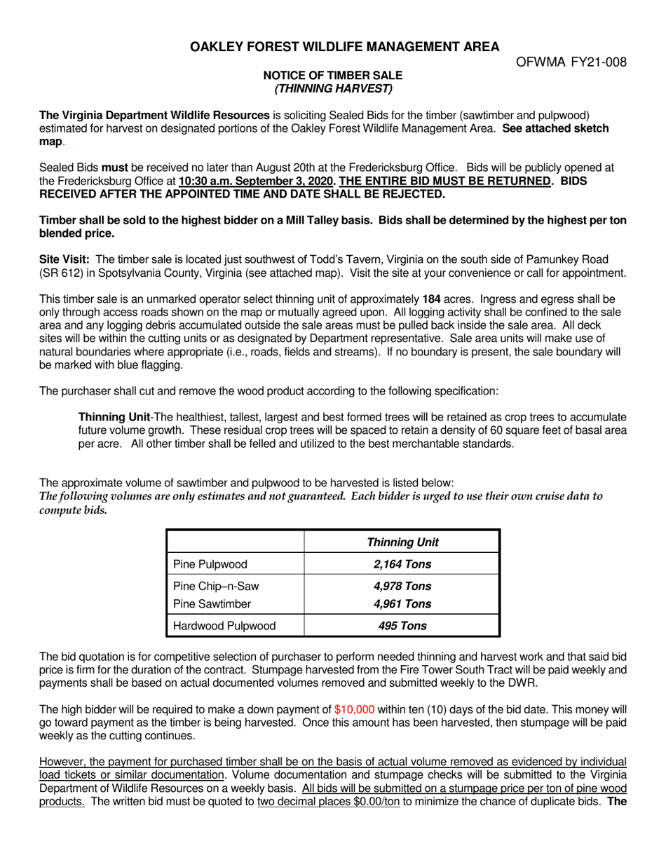 2021 Virginia Oakley Forest Wildlife Management Area Timber Sale ...