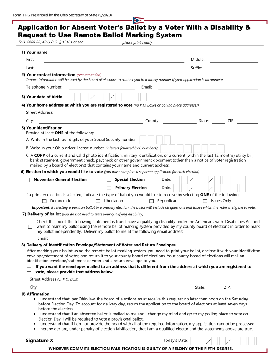 Form 11-G Download Fillable PDF or Fill Online Application for Absent ...