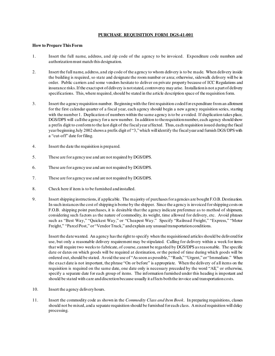 Download Instructions for Form DGS-41-001 Purchase Requisition PDF ...