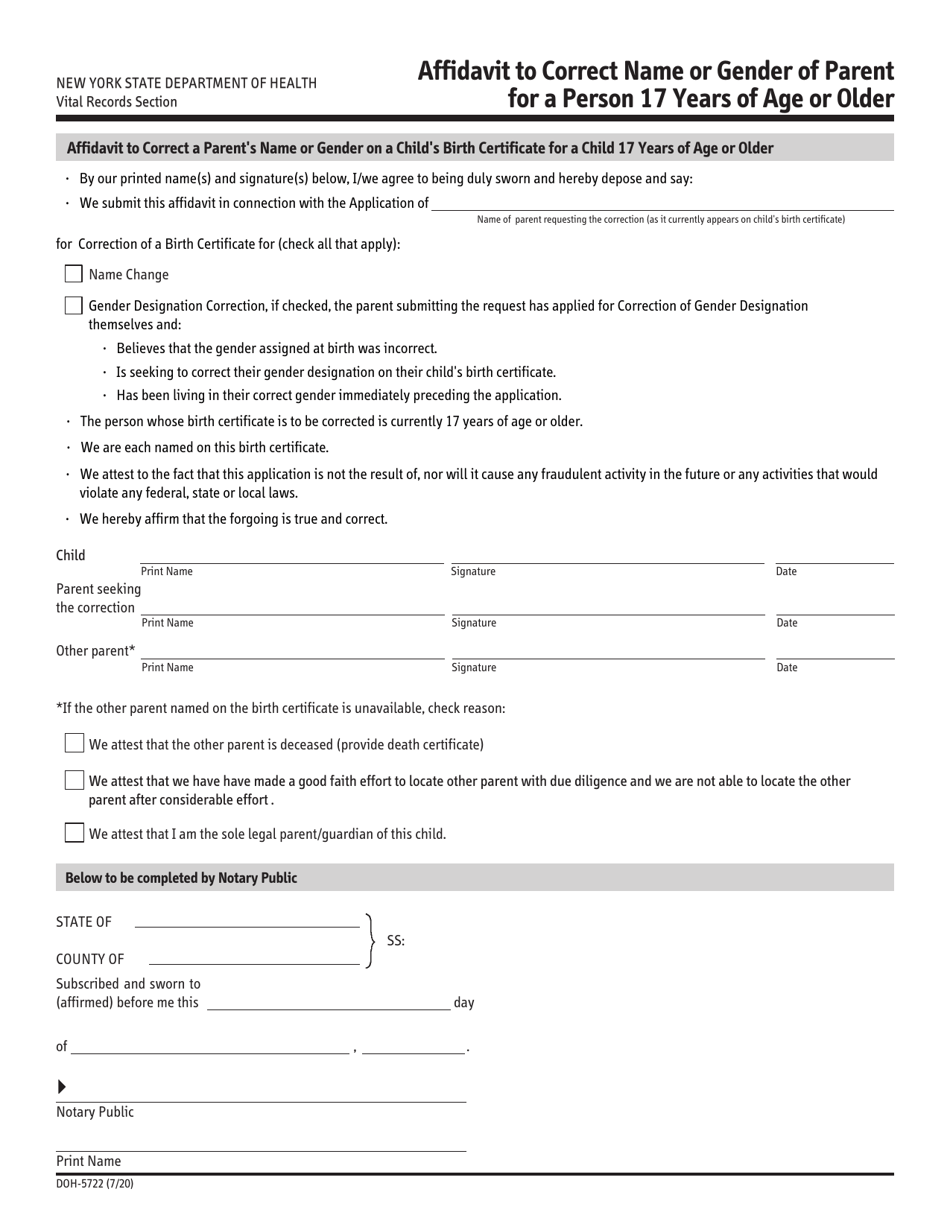 Form DOH-5722 - Fill Out, Sign Online and Download Printable PDF, New ...