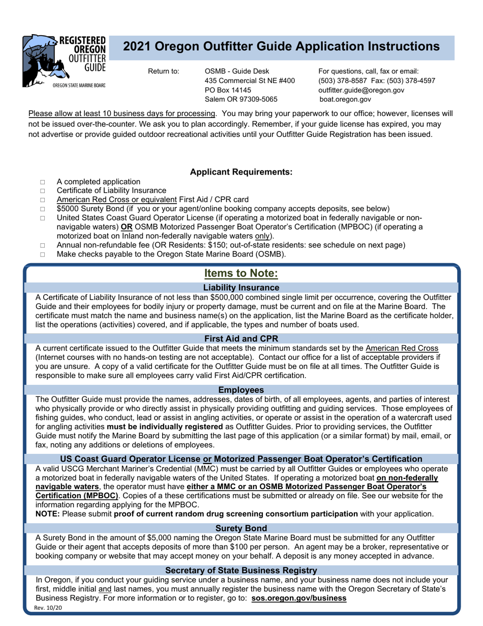 2021 Oregon Oregon Outfitter Guide Application Download Fillable PDF ...