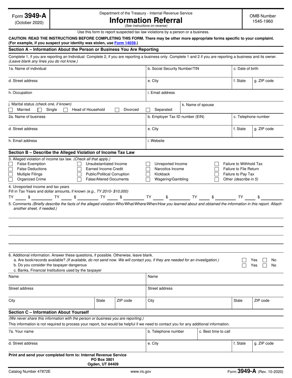 IRS Form 3949-A Download Fillable PDF or Fill Online Information ...