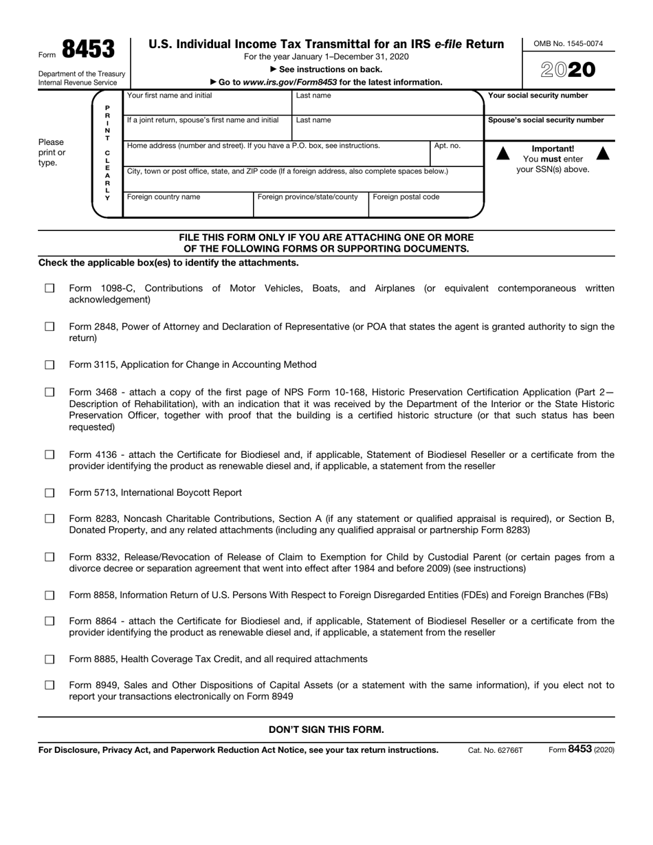 IRS Form 8453 - 2020 - Fill Out, Sign Online and Download Fillable PDF ...