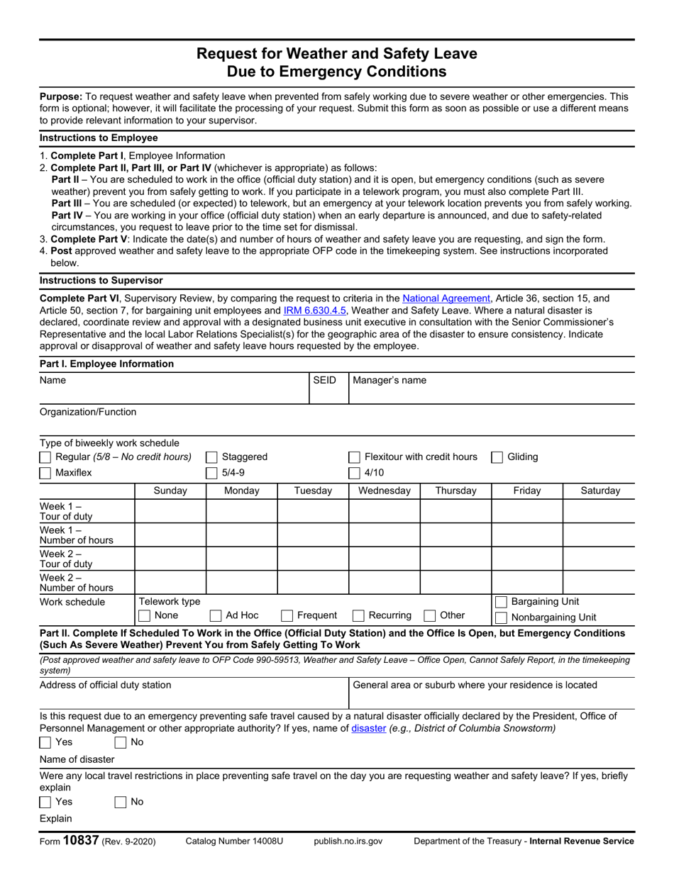 IRS Form 10837 Download Fillable PDF or Fill Online Request for Weather ...