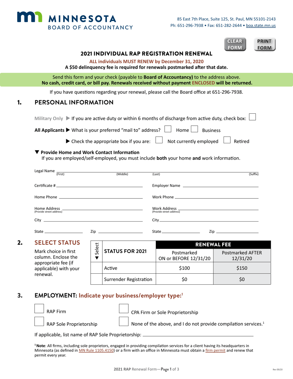 2021 Minnesota Individual Rap Registration Renewal - Fill Out, Sign ...