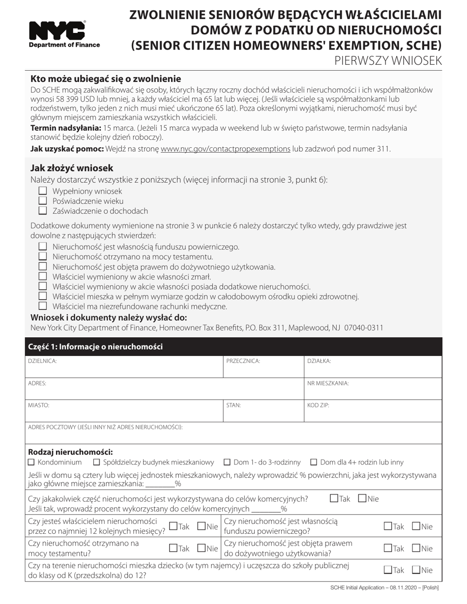 New York City Senior Citizen Homeowners' Exemption Initial Application ...