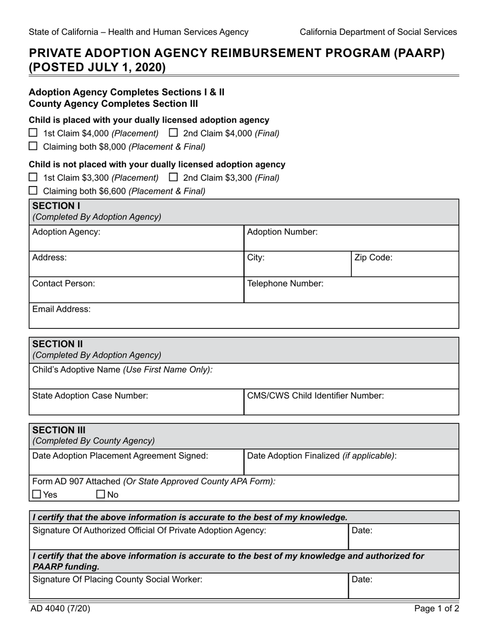 Form AD4040 - Fill Out, Sign Online and Download Fillable PDF ...