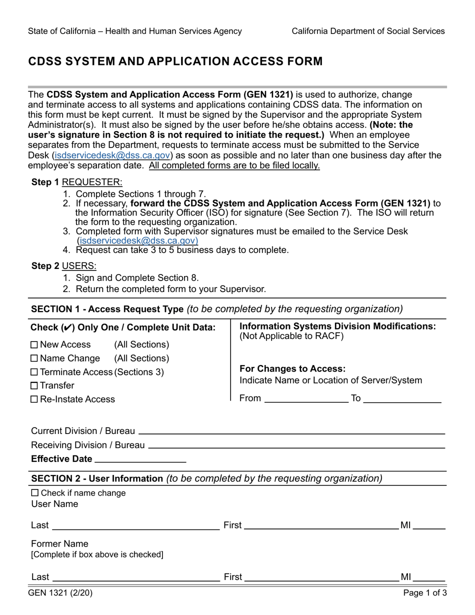 Form GEN1321 - Fill Out, Sign Online and Download Fillable PDF ...