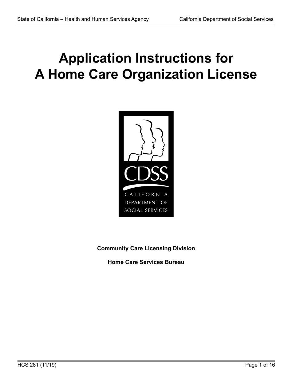 Form HCS281 Download Fillable PDF or Fill Online Application ...