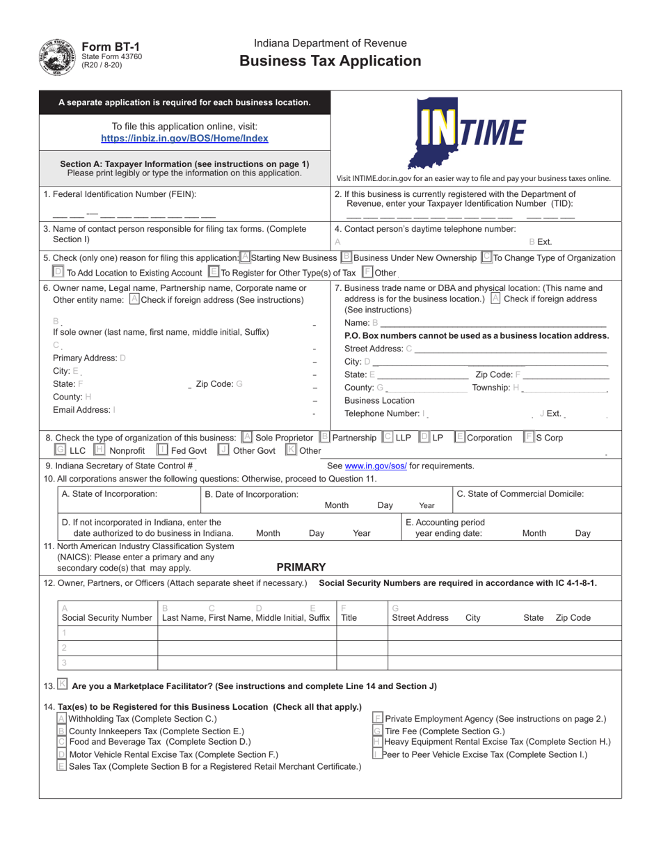 Form BT-1 (State Form 43760) - Fill Out, Sign Online and Download ...