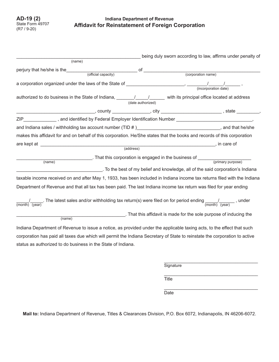 Form AD-19(2) (State Form 49707) - Fill Out, Sign Online and Download ...