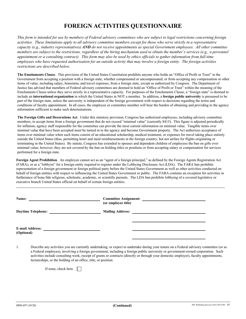 Form HHS-697 Download Fillable PDF or Fill Online Foreign Activities ...
