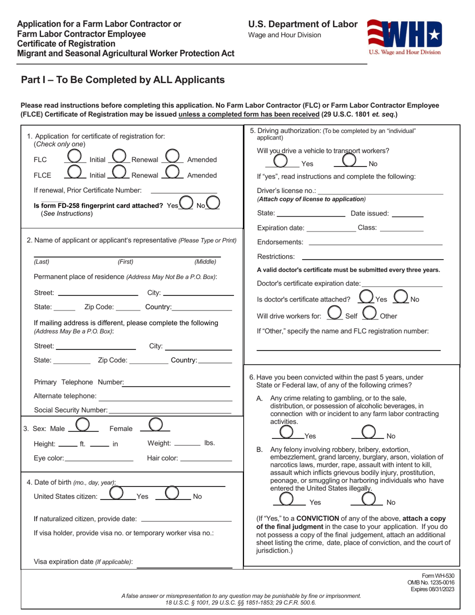 Form WH-530 - Fill Out, Sign Online and Download Fillable PDF ...