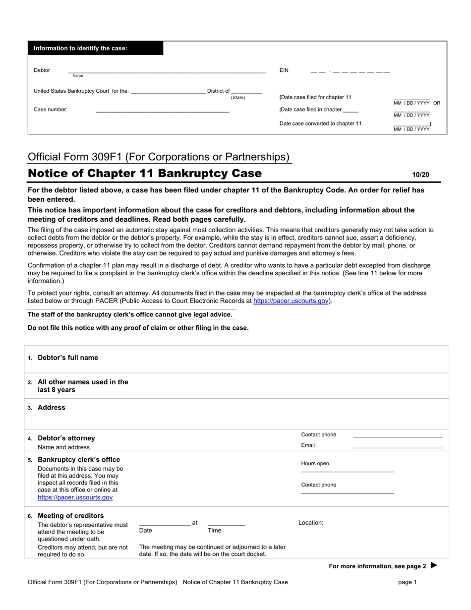 Official Form 309F1 Download Printable PDF or Fill Online Notice of ...