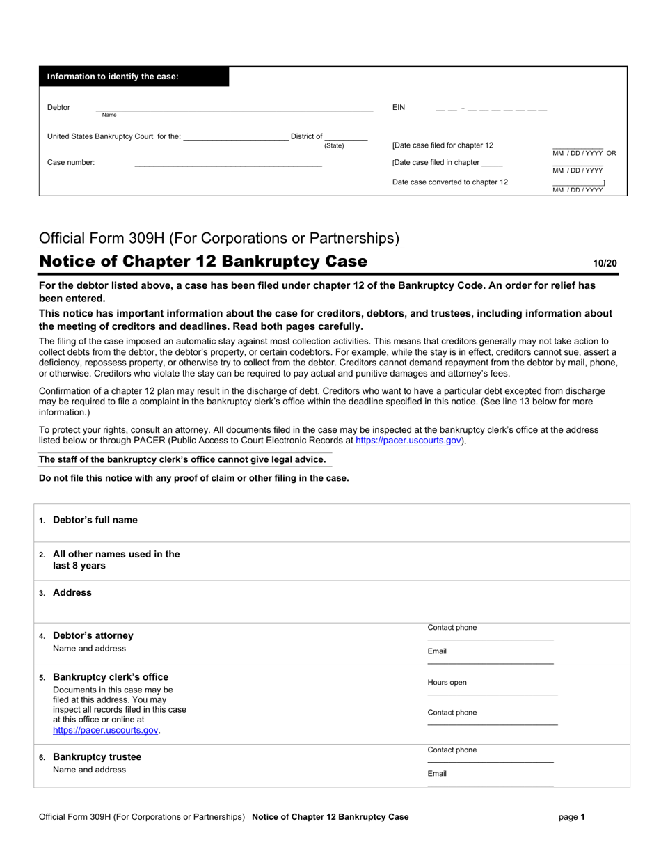 Official Form 309H - Fill Out, Sign Online and Download Printable PDF ...