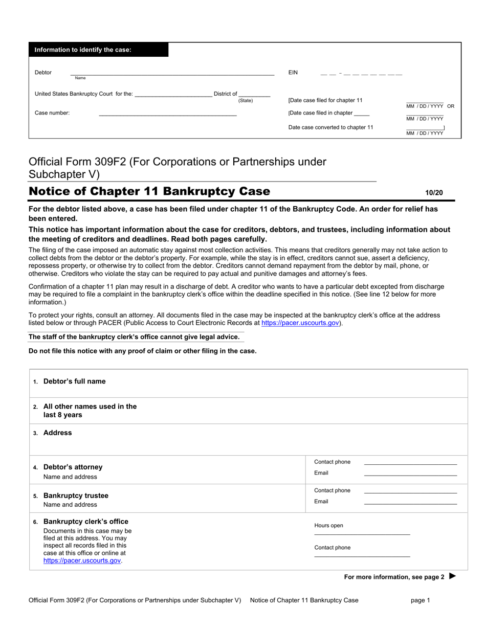 Official Form 309F2 Download Printable PDF or Fill Online Notice of ...