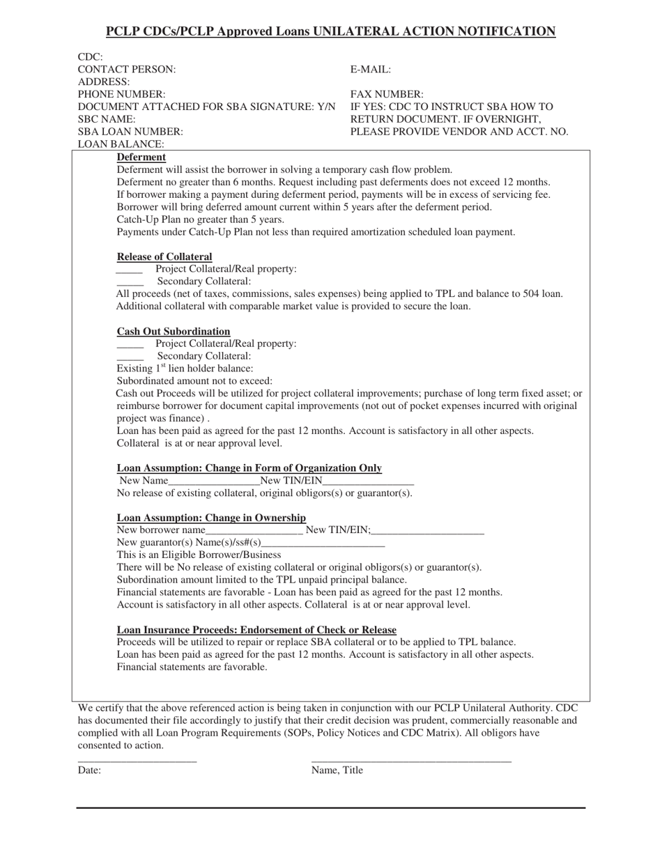 PCLP CDCs/PCLP Approved Loans Unilateral Action Notification - Fill Out, Sign Online and ...