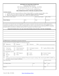 Form 411 Download Fillable PDF or Fill Online Recommendation for Re ...