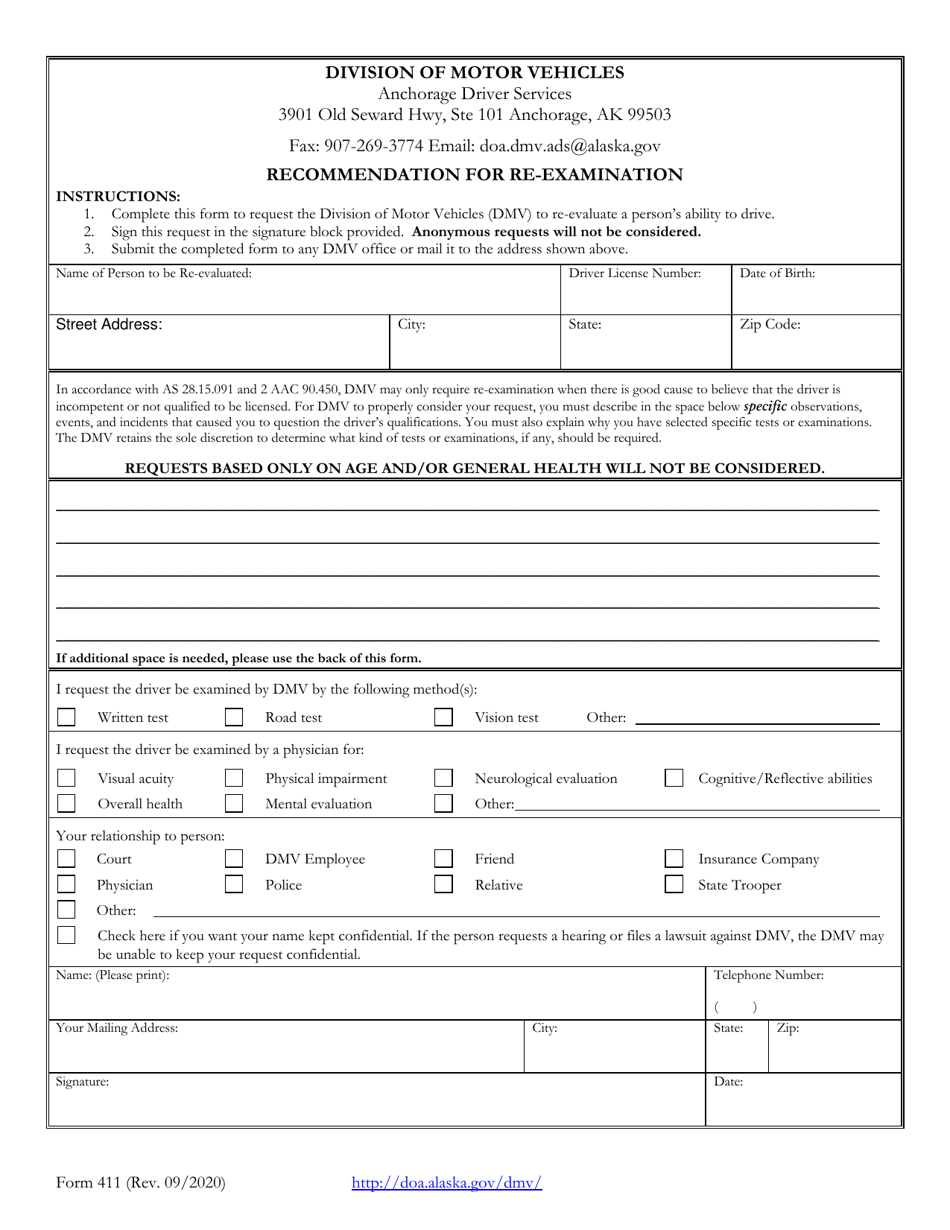 Form 411 Download Fillable PDF or Fill Online Recommendation for Re ...