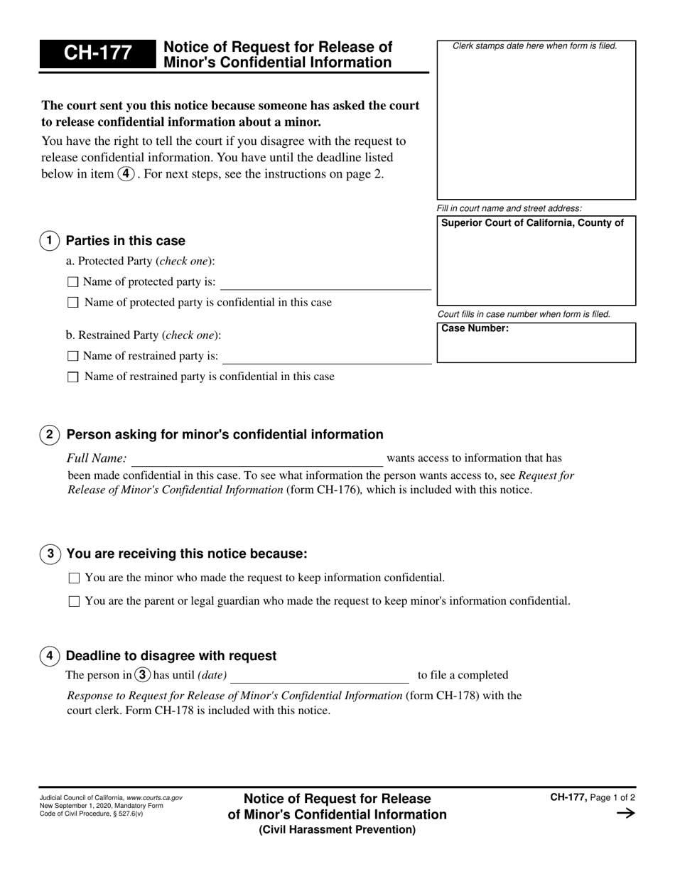 Form CH-177 - Fill Out, Sign Online and Download Fillable PDF ...