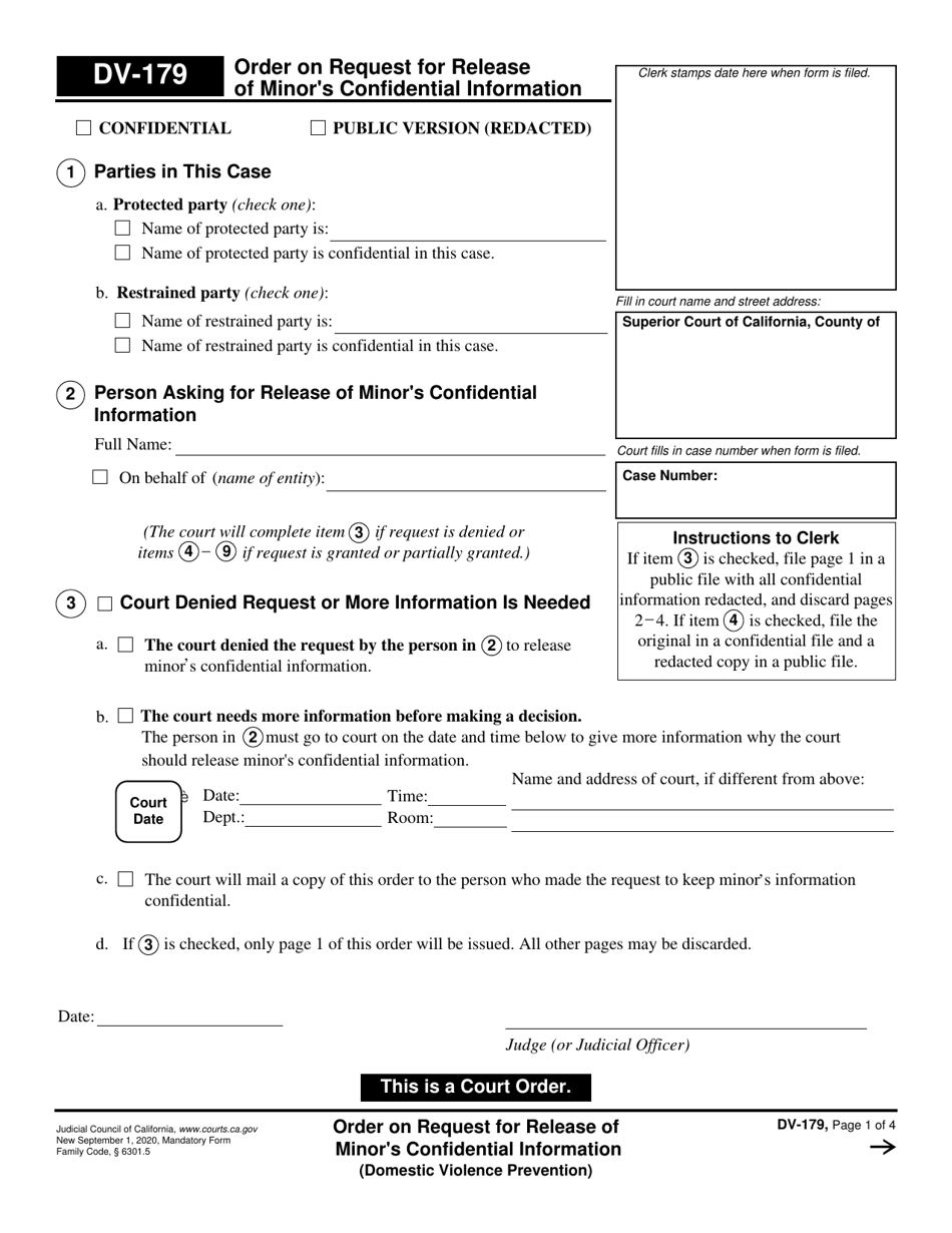Form DV-179 - Fill Out, Sign Online and Download Fillable PDF ...
