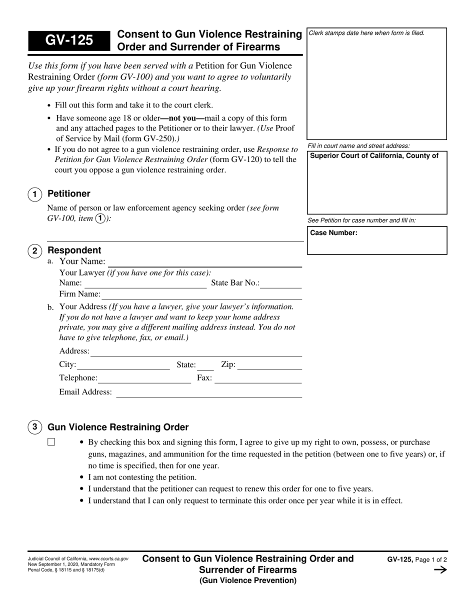 Form Gv 125 Fill Out Sign Online And Download Fillable Pdf
