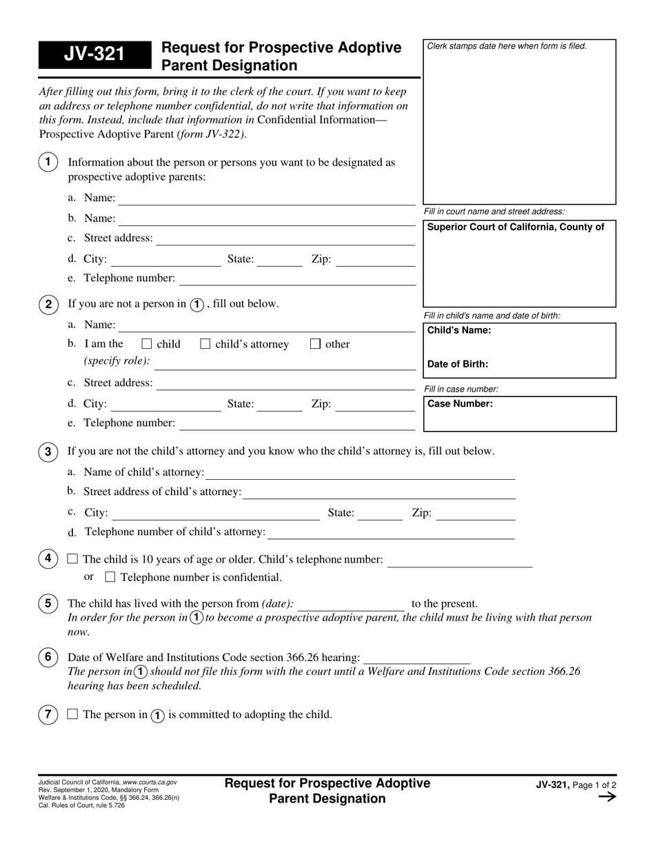 Form JV-321 Download Fillable PDF or Fill Online Request for ...