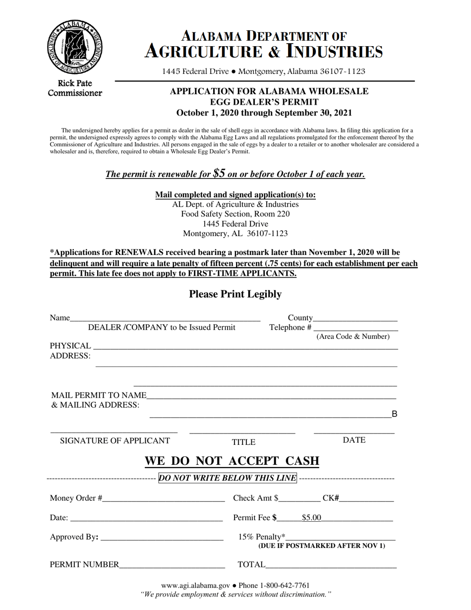 2021 Alabama Application for Alabama Wholesale Egg Dealer's Permit ...