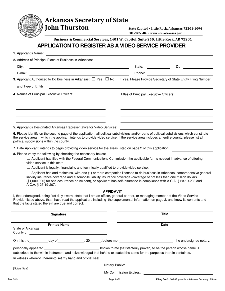 Arkansas Application to Register as a Video Service Provider - Fill Out ...