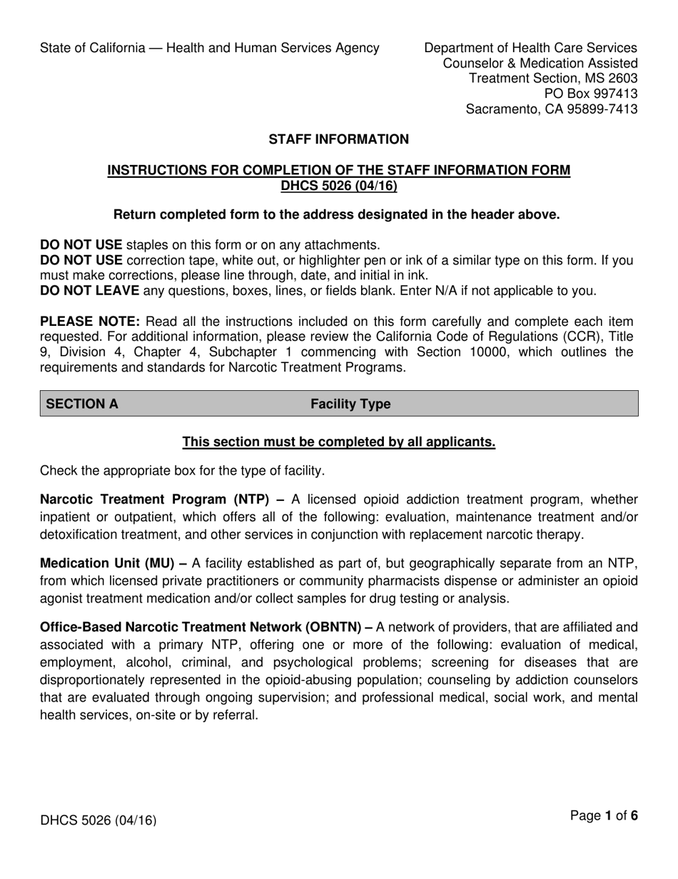 Form DHCS5026 - Fill Out, Sign Online and Download Fillable PDF ...