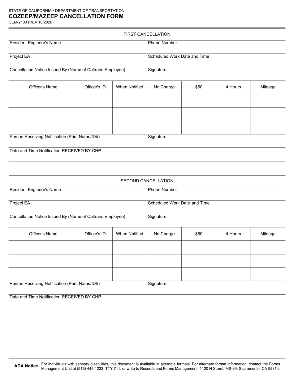 Form CEM-2103 Download Fillable PDF or Fill Online Cozeep/Mazeep ...