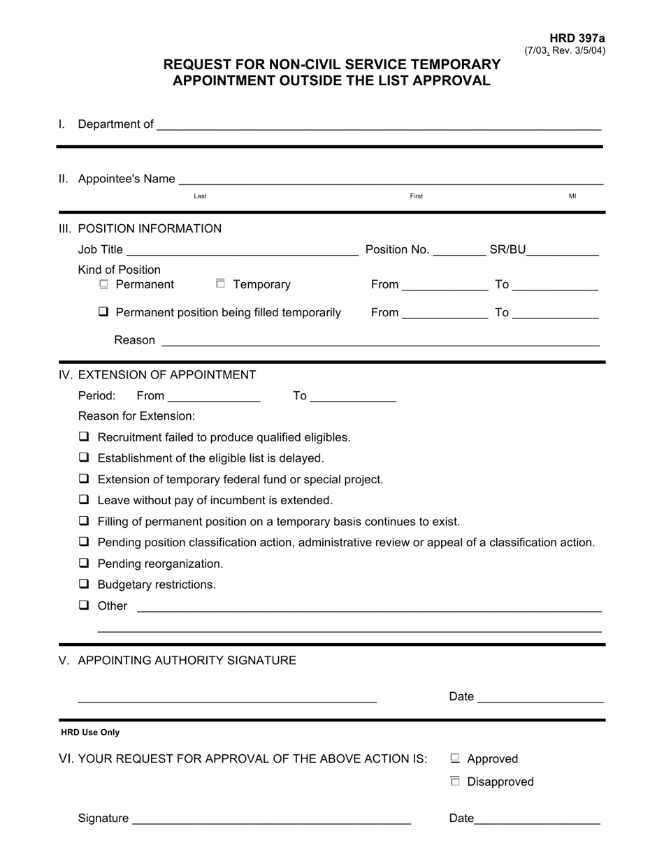 Form HRD397A - Fill Out, Sign Online and Download Fillable PDF, Hawaii ...