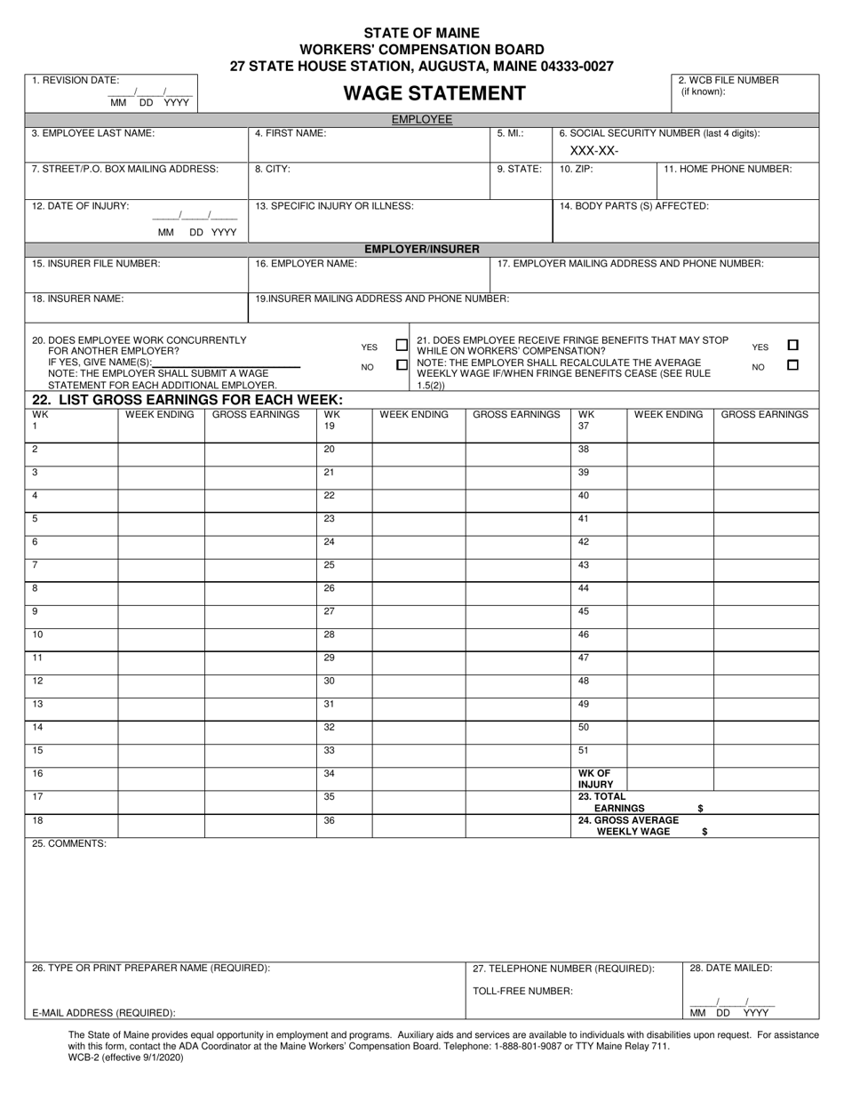Form WCB-2 - Fill Out, Sign Online and Download Fillable PDF, Maine ...