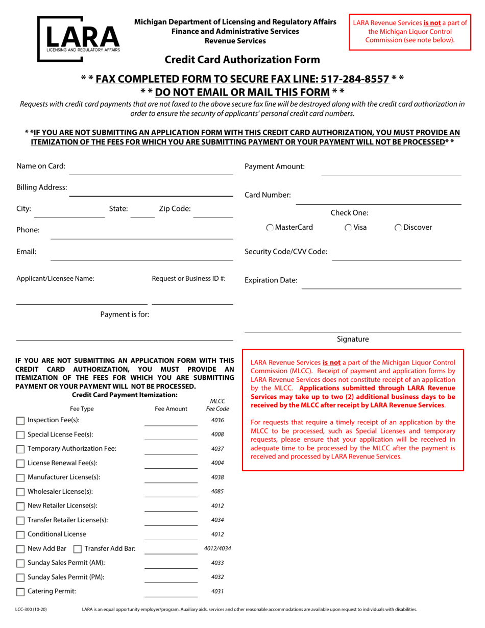 Form LCC-300 Download Fillable PDF or Fill Online Credit Card ...